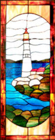 Custom Lighthouse stained and leaded glass window handcrafted